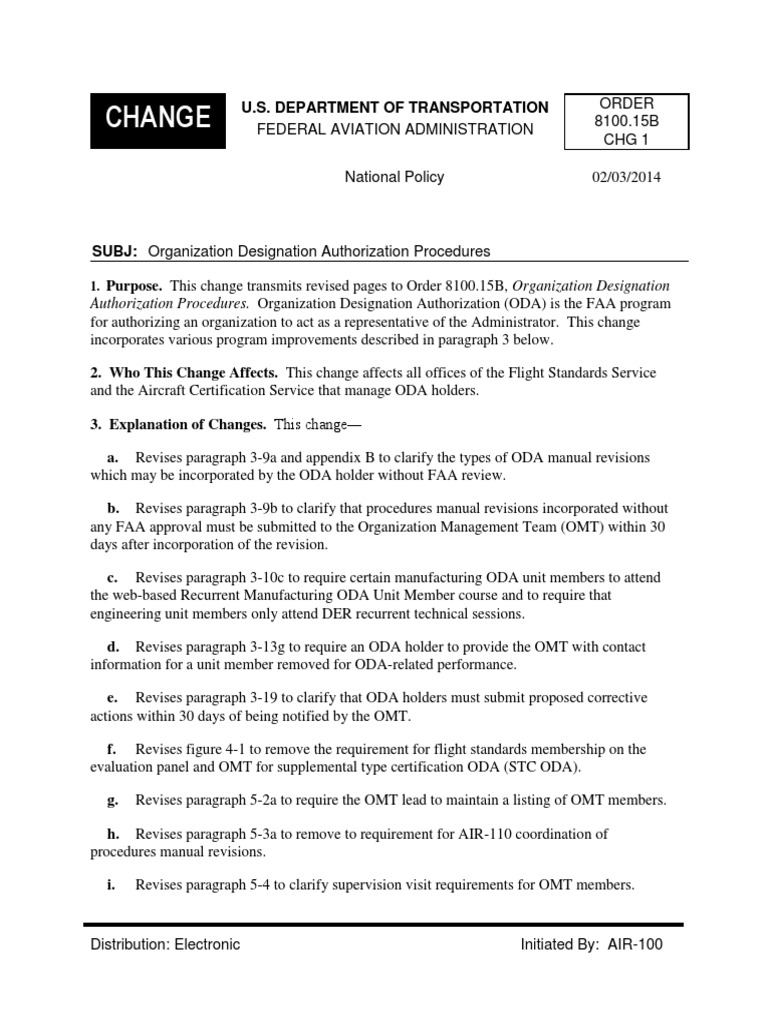 ODA Procedures Update for FAA Order 8100.15B | PDF | Federal Aviation ...