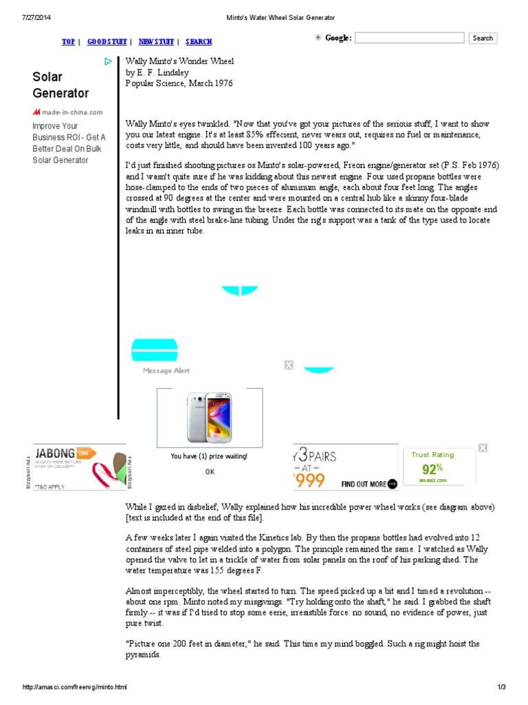Minto's Water Wheel Solar Generator | PDF | Atmosphere Of Earth | Wheel