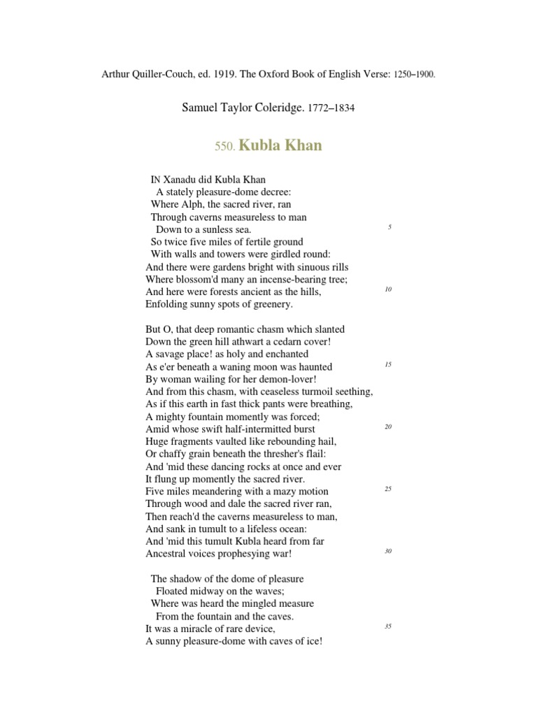 Kubla Khan: Samuel Taylor Coleridge | PDF | History