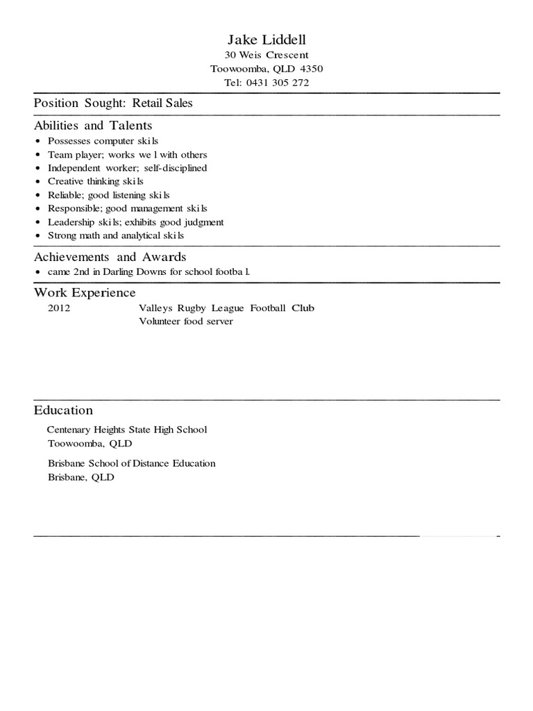 Jake Liddell: Retail Sales Position | PDF | Career & Growth