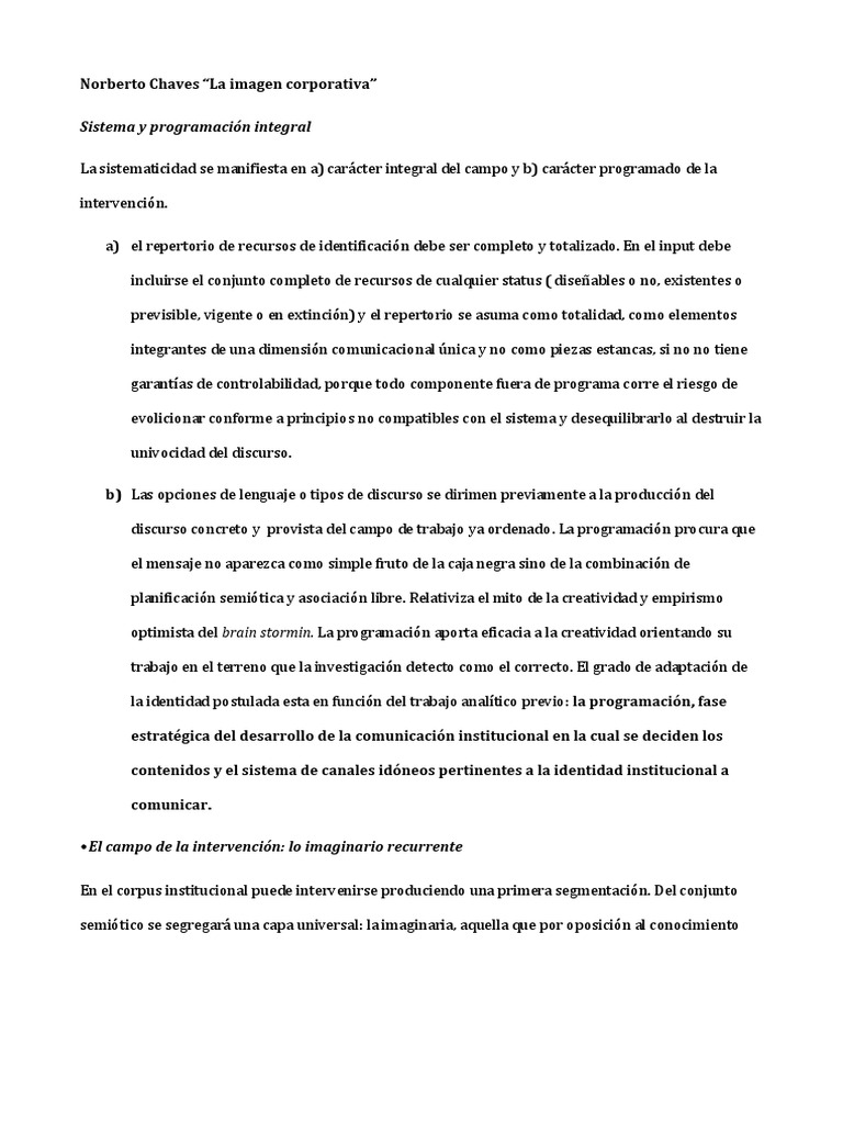 La Imagen Corporativa Norberto Chaves (Extractos) Sistema y ...