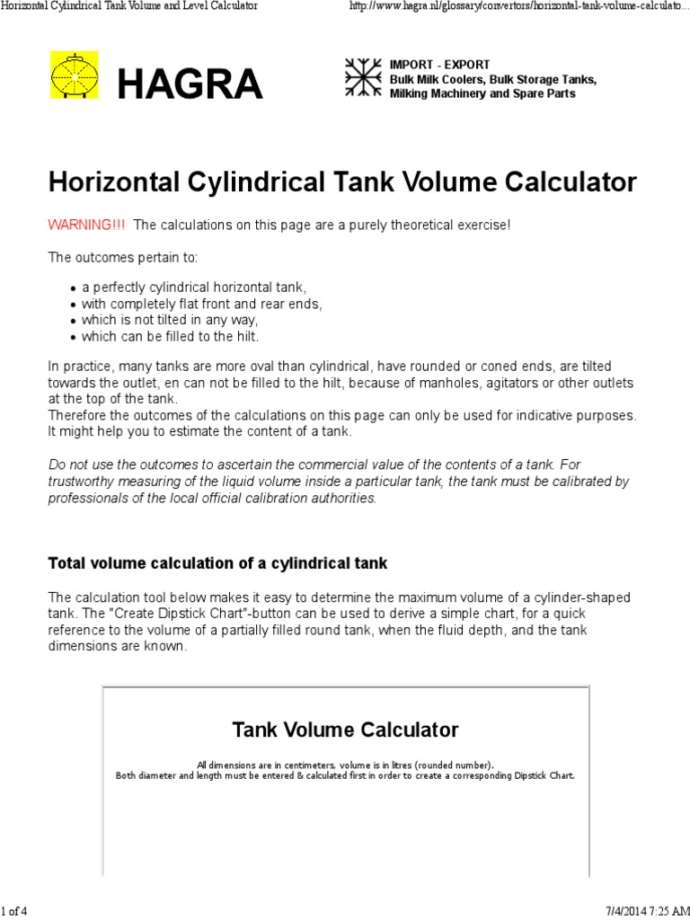 Horizontal Cylindrical Tank Volume and Level Calculator | Download Free ...
