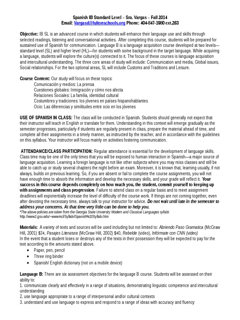 Ibsl Syllabus Fall14 | PDF | Homework | Teachers