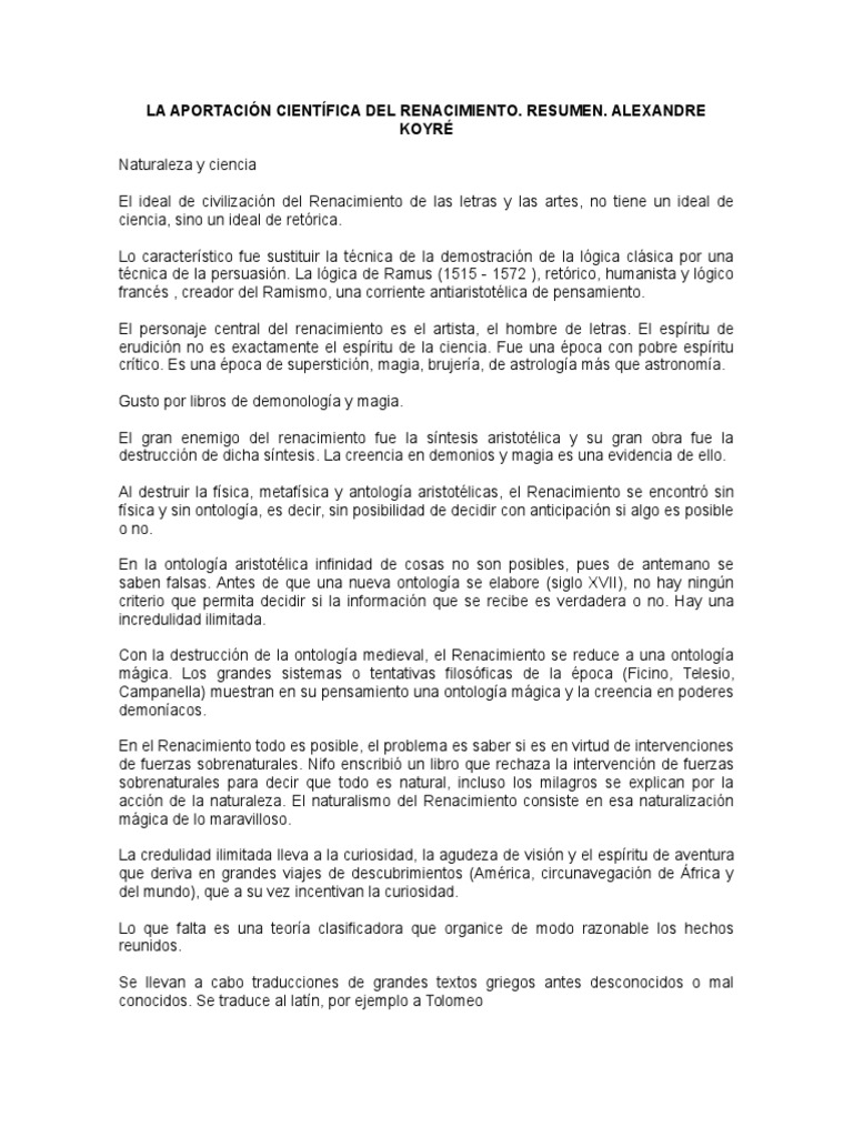 A. Koyré - La Aportación Científica Del Renacimiento. Resumen | PDF ...