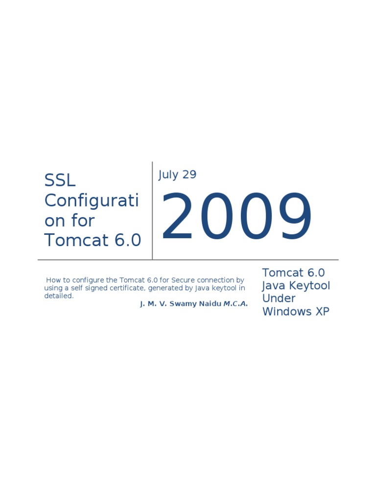 Configure Tomcat 6 For Ssl Using Java Keytool Pdf Transport Layer Security Public Key