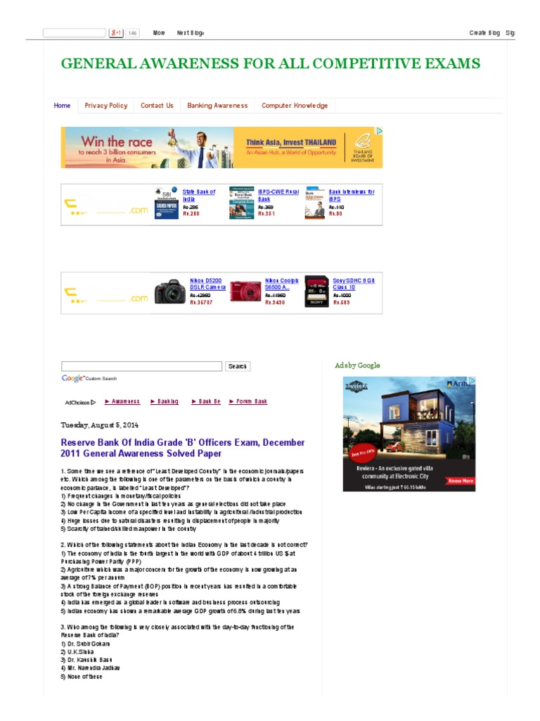 General Awareness for Competitive Exams | PDF | Reserve Bank Of India ...