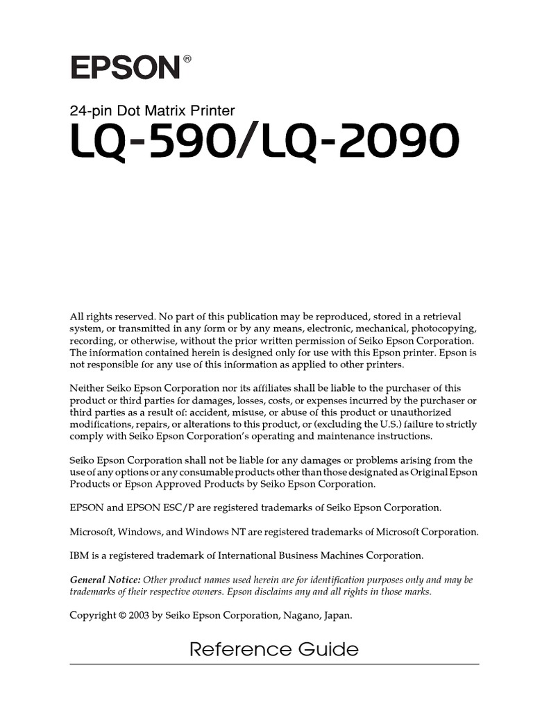 Epson LQ-2090 | PDF | Tractor | Printer (Computing)