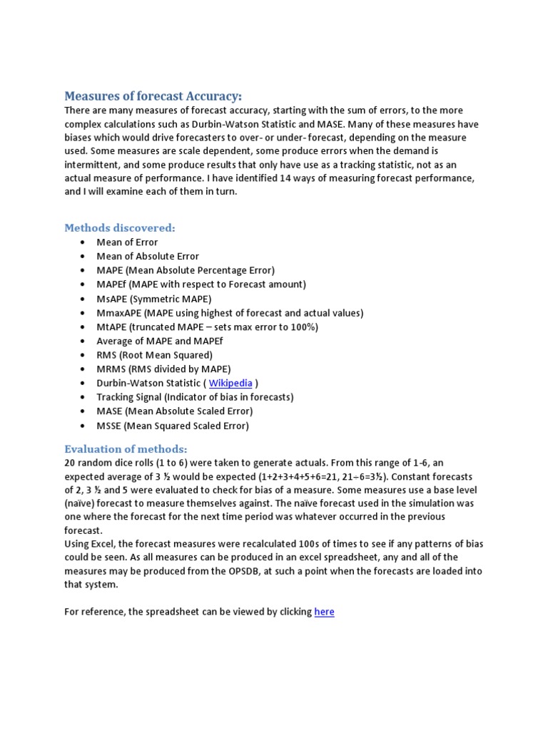 Measures of Forecast Accuracy | PDF | Forecasting | Correlation And Dependence