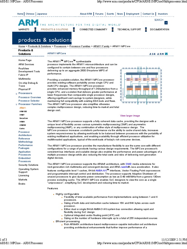 ARM11 MPCore - ARM Processor | PDF | Arm Architecture | Cpu Cache