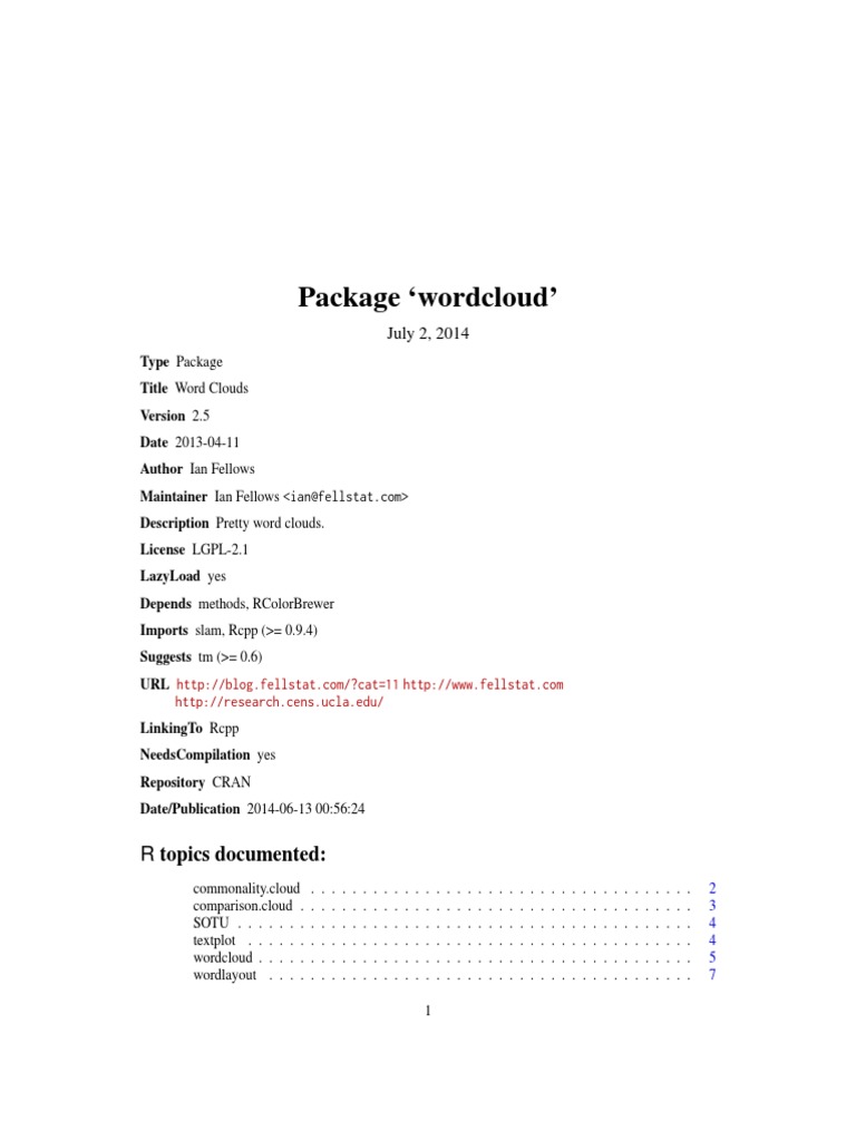 Package Wordcloud': R Topics Documented | PDF | Matrix (Mathematics) | Parameter (Computer ...