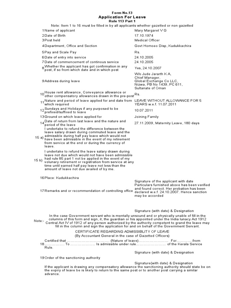 Form 13 Leave Application Guide | PDF | Government | Justice