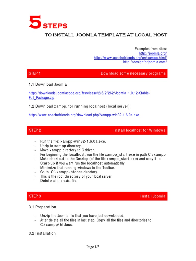 Five Steps To Install Localhost Joomla Template | PDF | Joomla | System ...