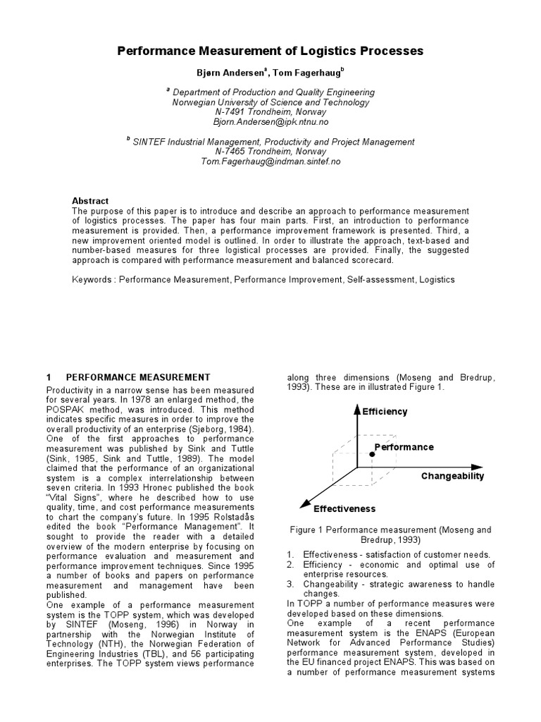 Performance Measurement of Logistics Processes | PDF