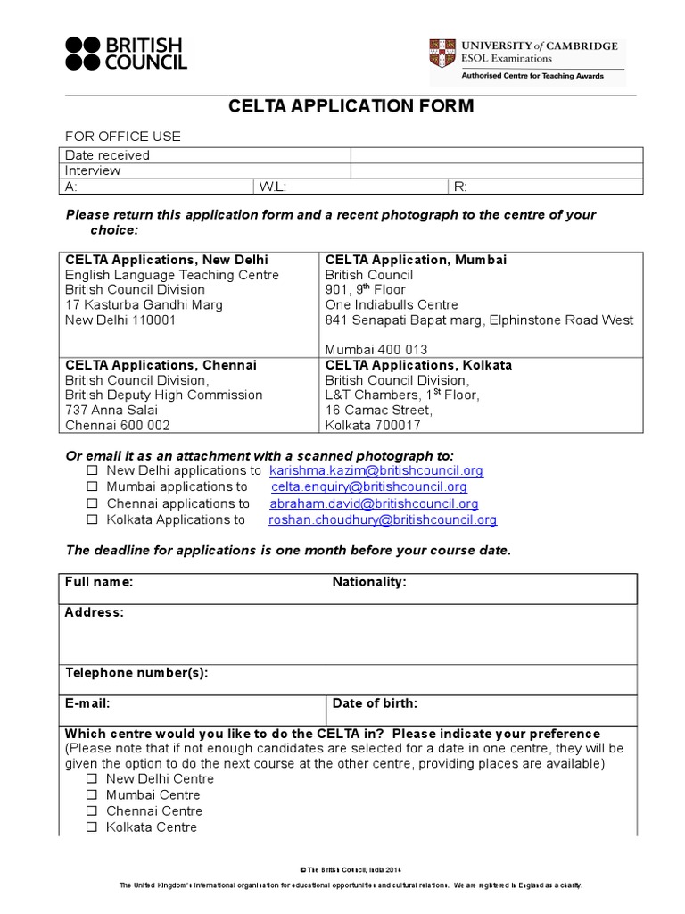 Celta Application Form 2014 | PDF | Second Language Acquisition ...