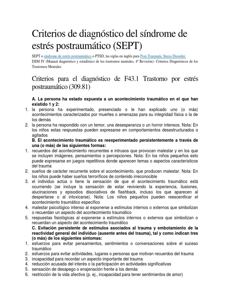 Criterios de Diagnóstico Del Síndrome de Estrés Postraumático | Trauma ...