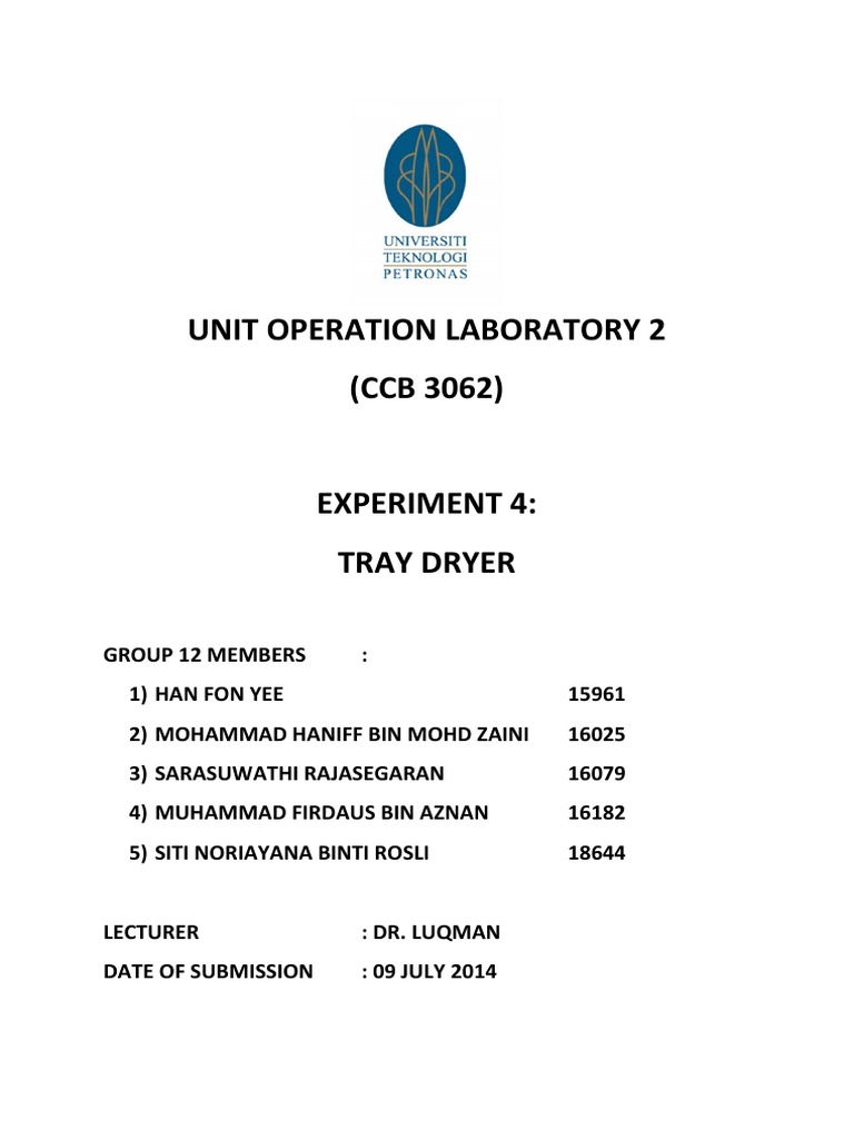 Unit Operation Laboratory 2 (CCB 3062) | PDF | Solid | Humidity