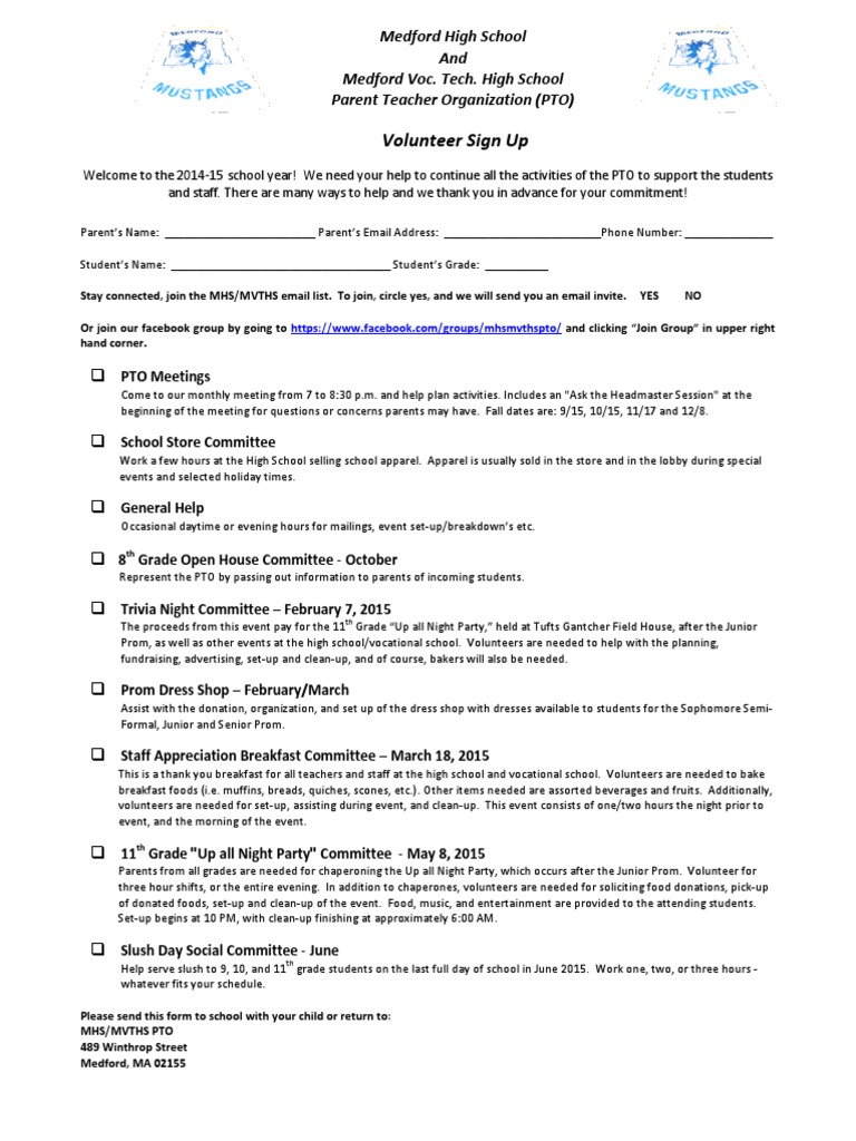 MHS/MVTHS PTO Volunteer SignUp 2014-2015 | PDF | Prom | Schools