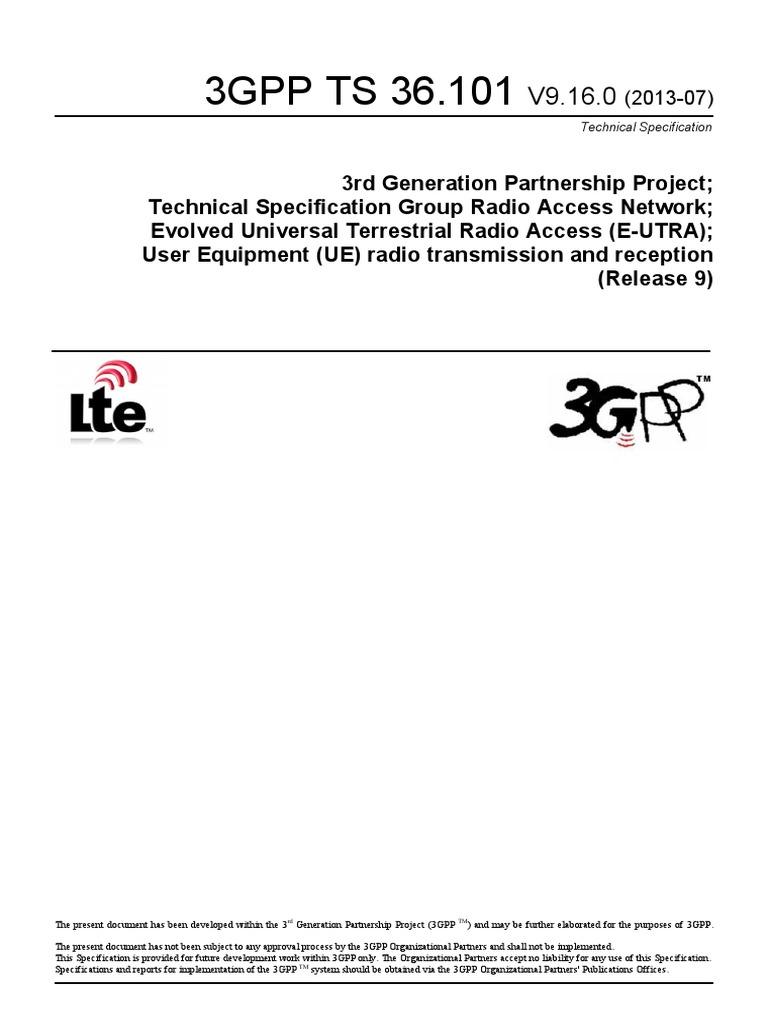 Documento LTE 3gpp TS 36.101 | PDF | Duplex (Telecommunications) | 3 Gpp