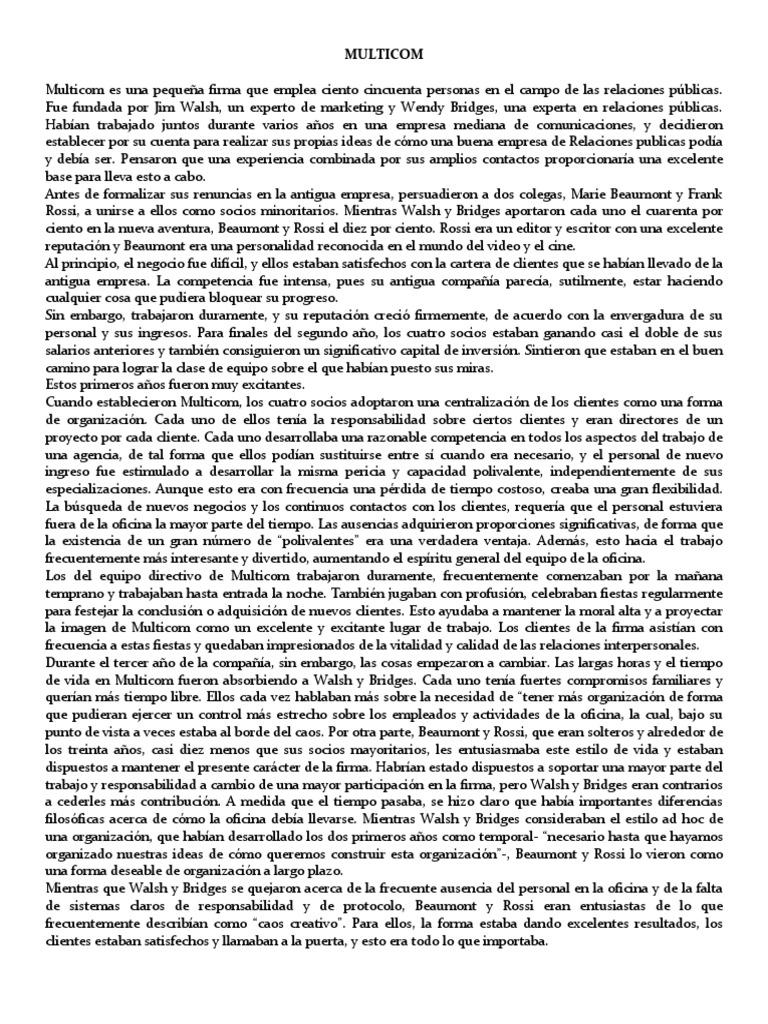 Caso Multicom Clase 4 Comportamiento Organizacional | PDF | Psique (psicología) | Sociedad