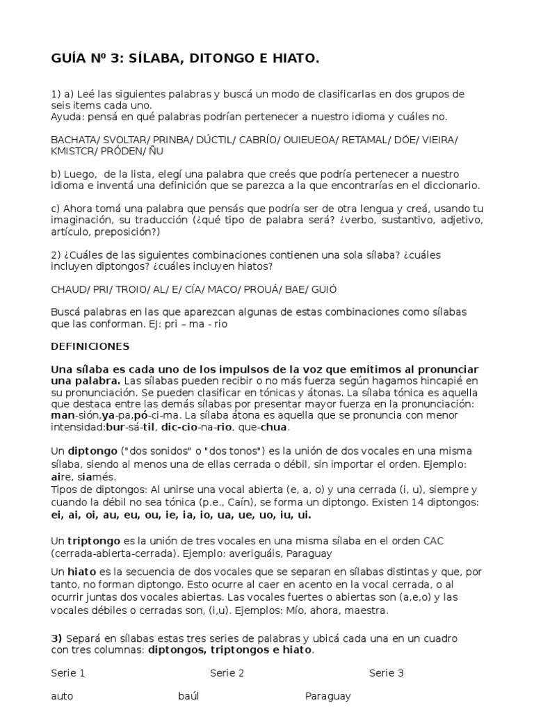Guía de Sílabas, Diptongos e Hiatos | PDF | Lingüística | Fonología