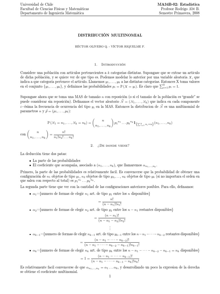 Distribución Multinomial: Teoría y Ejemplos | PDF | Distribución de ...