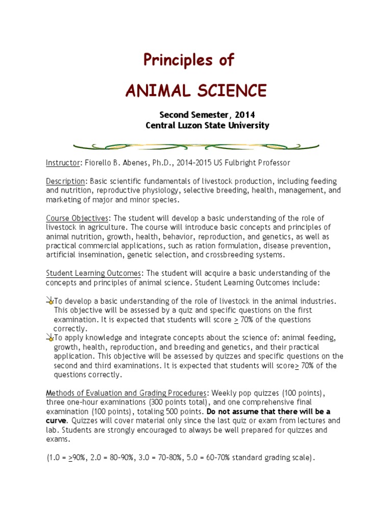 Principles of Animal Science Syllabus | PDF | Academic Dishonesty ...