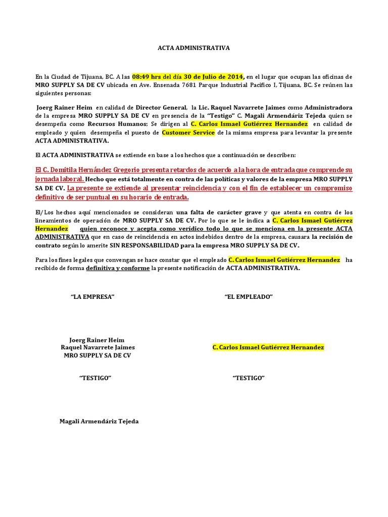 Acta Administrativa | PDF