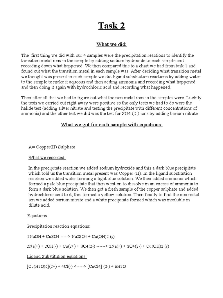 Chem Task 2 Pdf Precipitation Chemistry Hydroxide