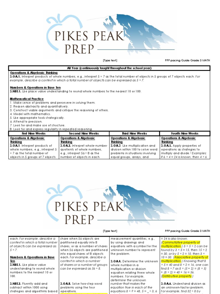 Grade 3 Math Pacing Guide | PDF | Multiplication | Fraction (Mathematics)