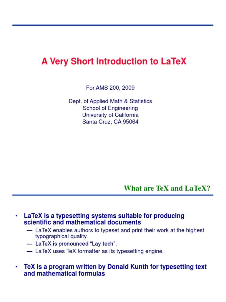 A Very Short Introduction To Latex | Pdf | Te X | Computer File Formats