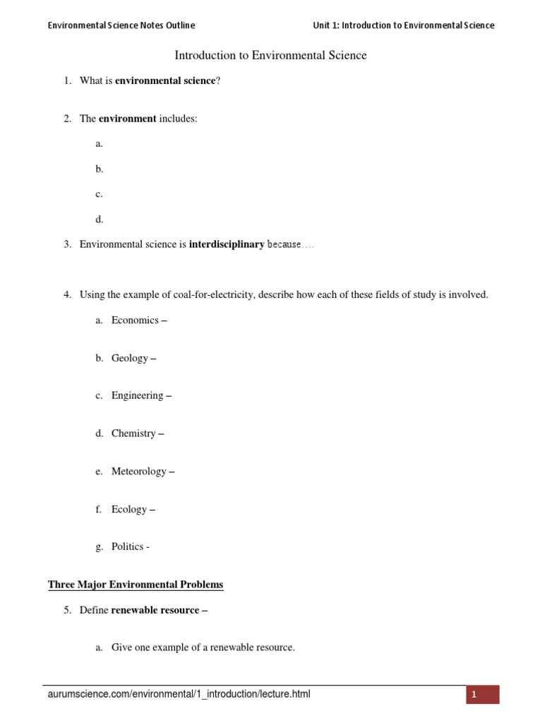 Introduction To Environmental Science Lecture Notes Outline | PDF ...