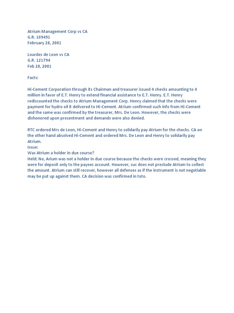 Atrium Management Corp Legal Ruling | PDF