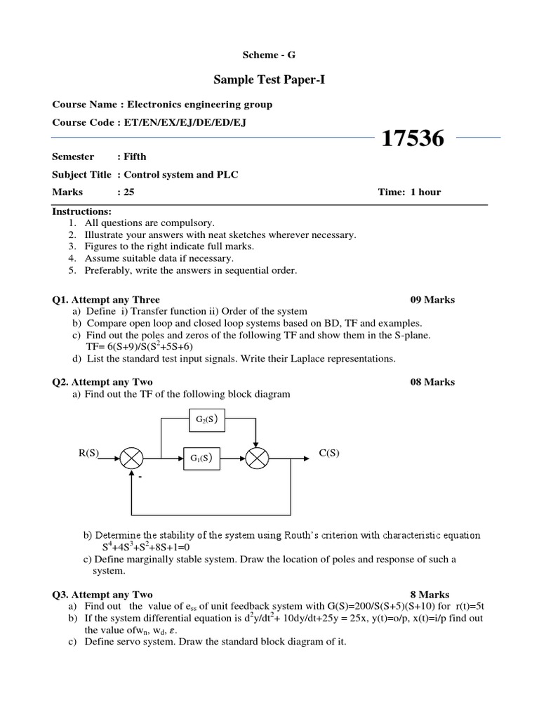Control System & PLC Old Qns Paper | PDF | Control System | Control Theory