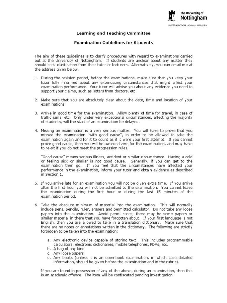 Examination Guidelines: Clarifying Procedures and Providing ...