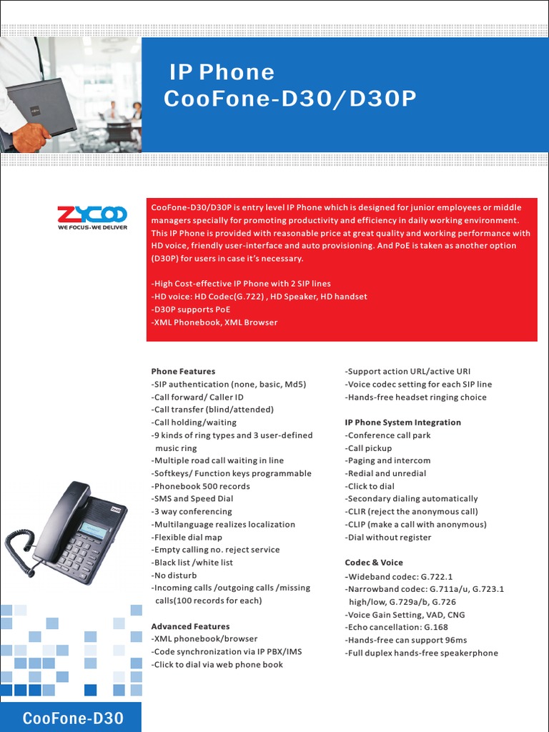 ZYCOO CooFone-D30 IP Phone Datasheet | Voice Over Ip | Session ...