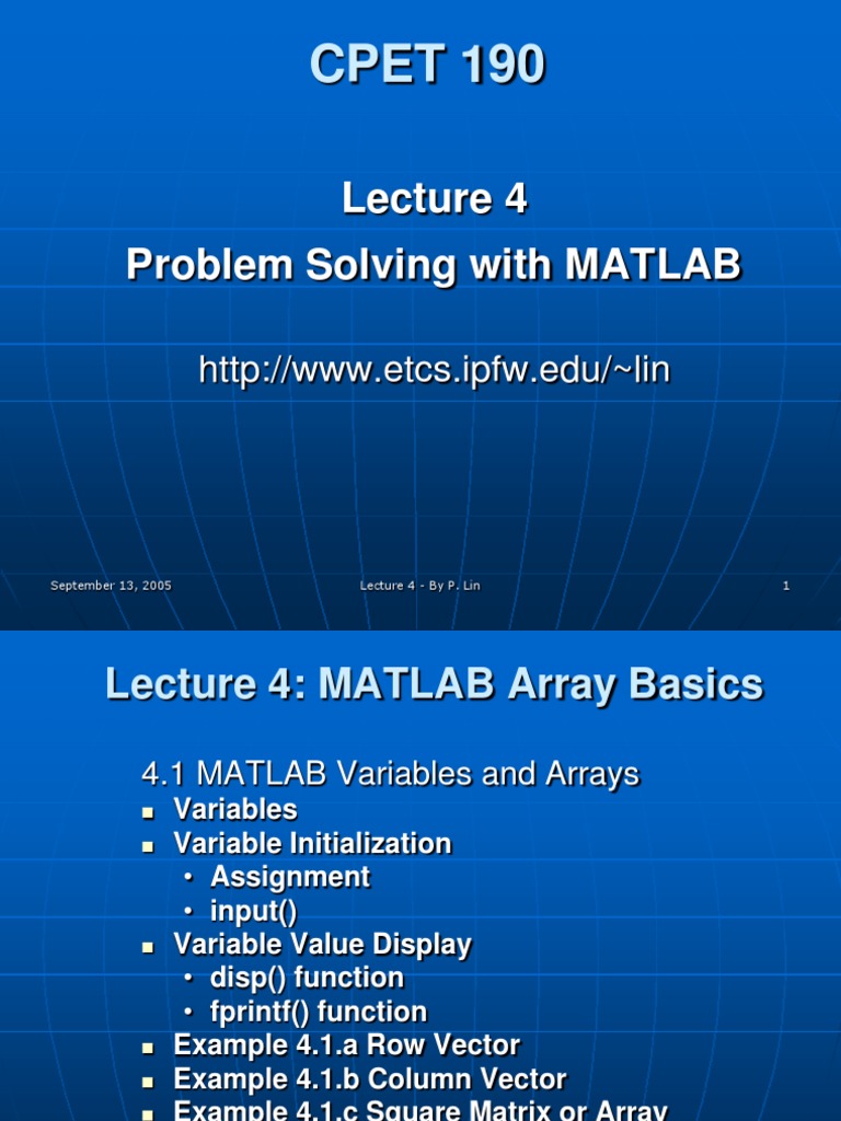 Problem Solving With MATLAB: CPET 190 | PDF | Fahrenheit | Matrix ...