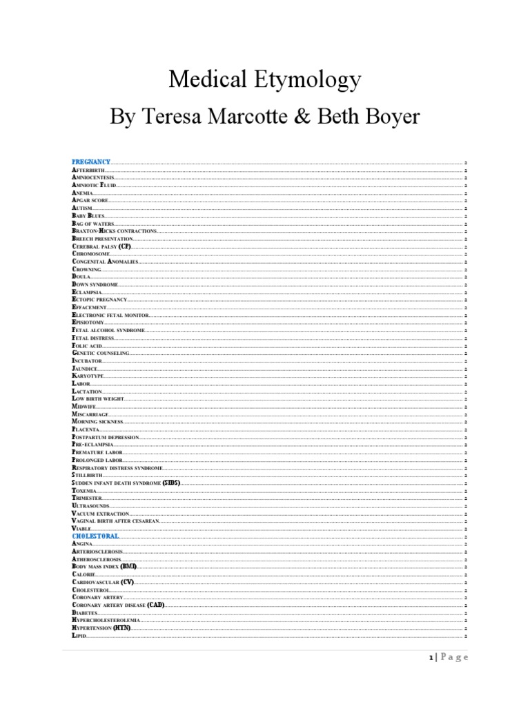 Medical Etymology: by Teresa Marcotte & Beth Boyer | PDF | Childbirth ...
