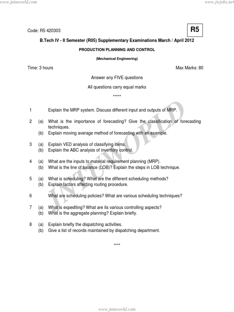 Production Planning Exam Questions | PDF
