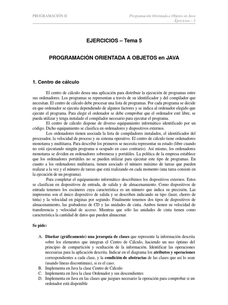 Ejercicios T5 POO | PDF | Objeto (informática) | Java (lenguaje de programación)
