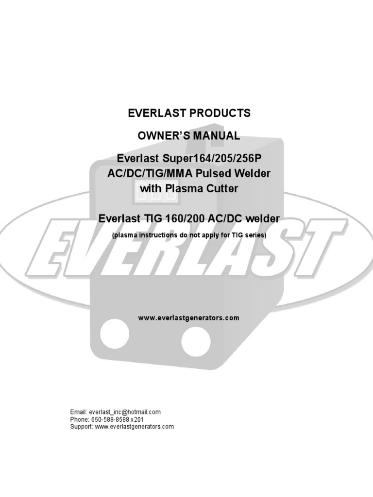 Everlast Products Owner'S Manual Everlast Super164/205/256P AC/DC/TIG ...