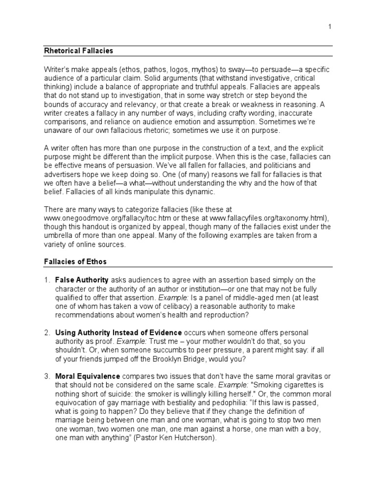 Fallacy Handout | PDF | Fallacy | Rhetoric