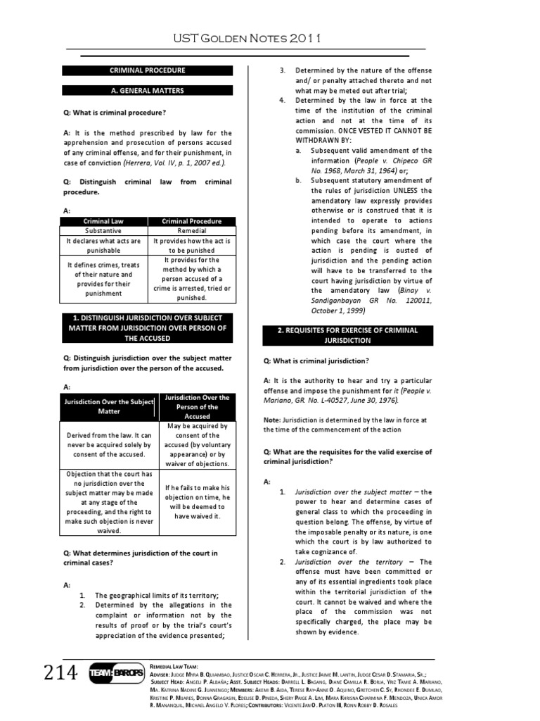 UST Golden Notes - Criminal Procedure-Libre | PDF | Prosecutor | Crime ...