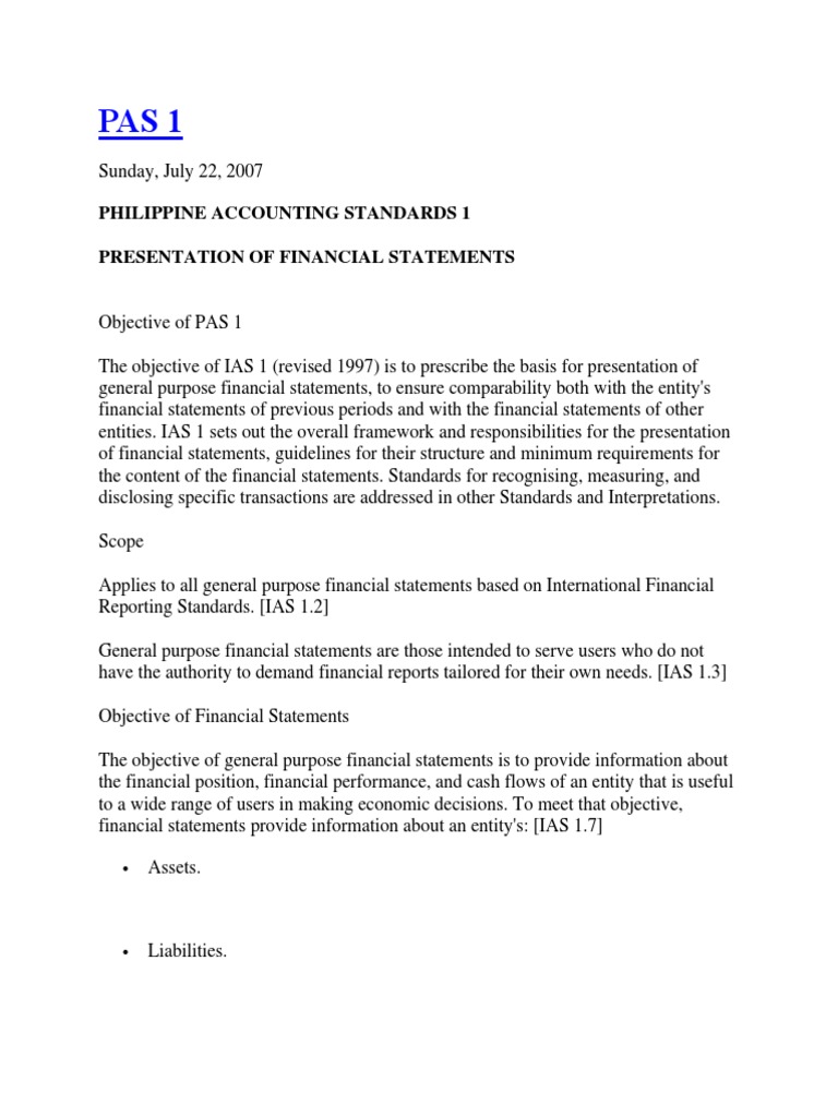 Pas 1 | PDF | International Financial Reporting Standards | Income ...