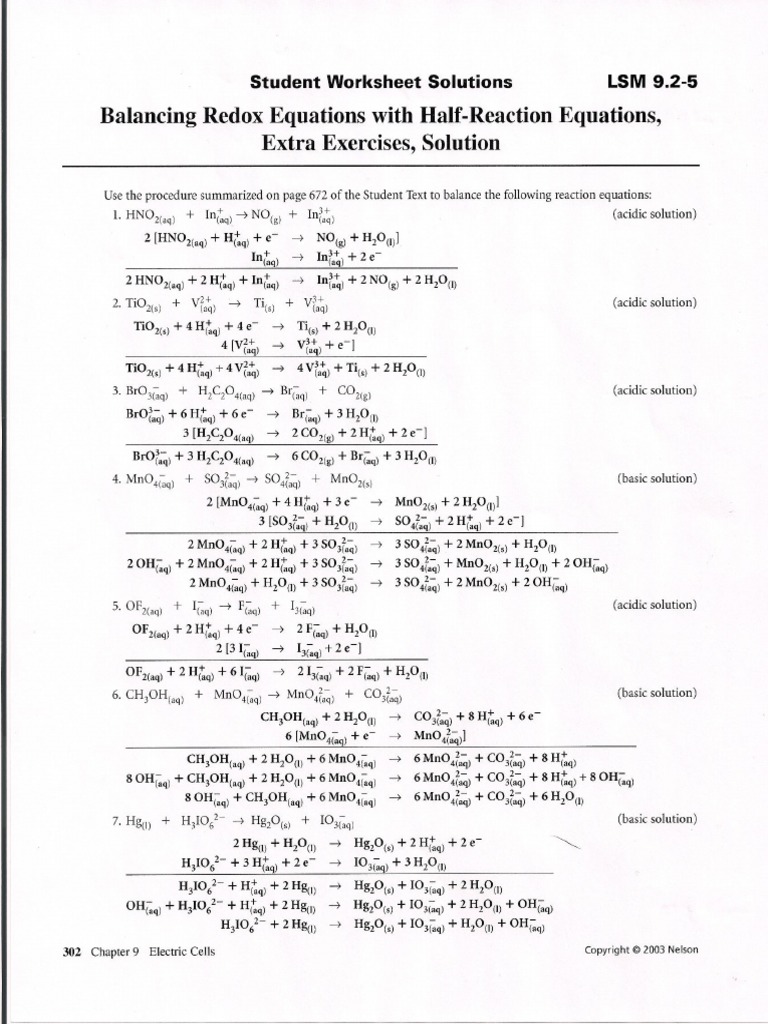 Balancing Redox Reactions Worksheet Answers | PDF | Home & Garden