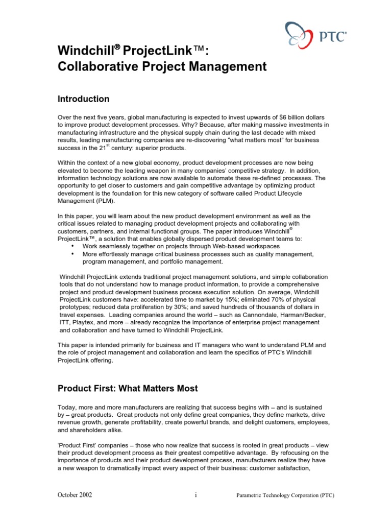 Windchill Projectlink™: Collaborative Project Management: Parametric ...