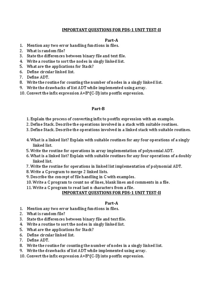 Important Questions For Pds-1 Unit Test-Ii Part-A | PDF | Subroutine ...