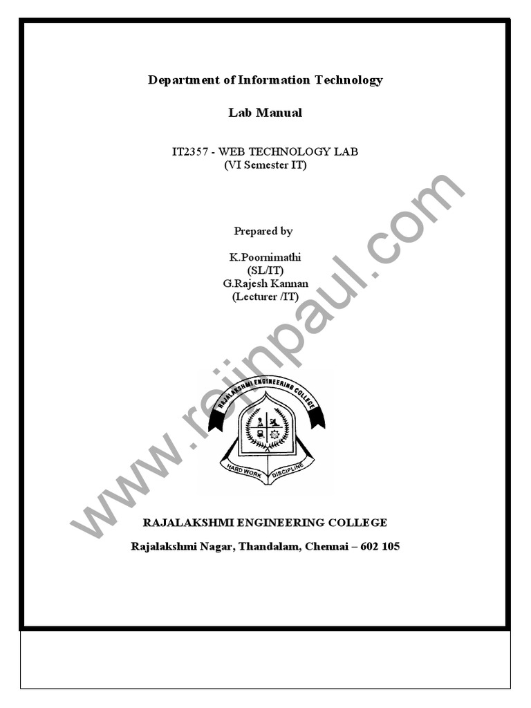 It2357 Lab Manual | PDF | Java Servlet | Html Element