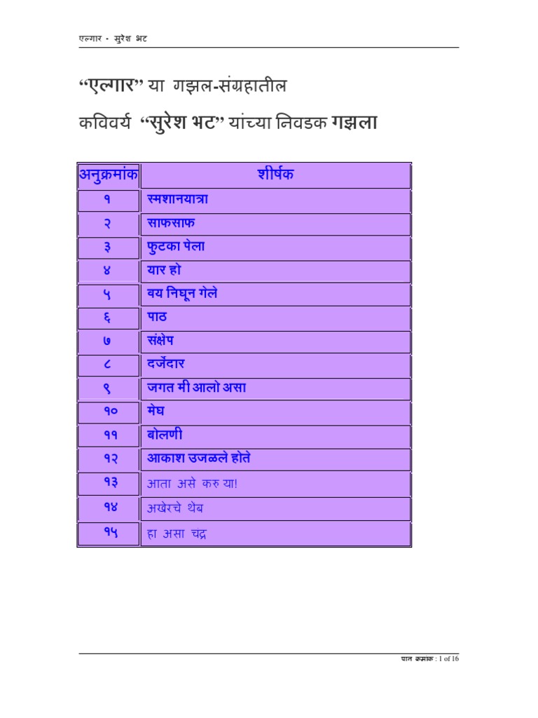 Elgar (Nivadak Gajhala) - Suresh Bhat | PDF