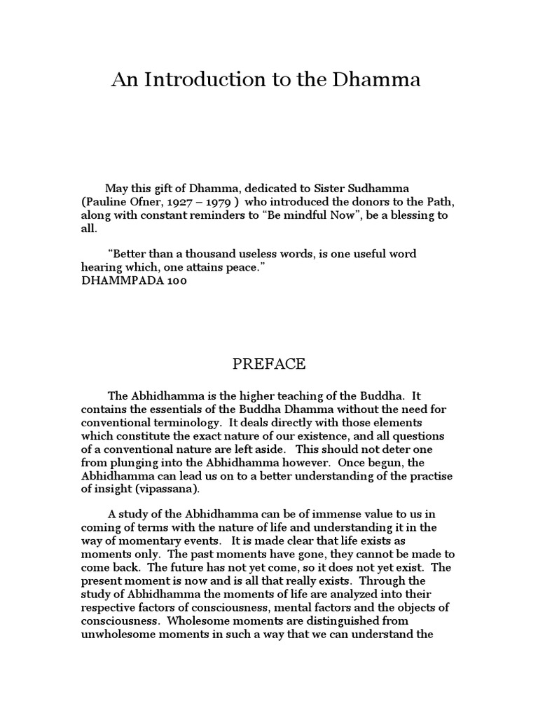 An Introduction To The Dhamma | PDF | Noble Eightfold Path | Buddhist Philosophical Concepts
