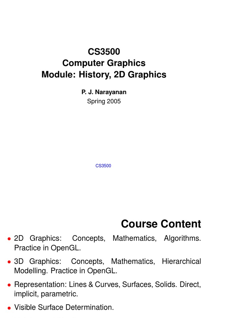 CS3500 Computer Graphics Module: History, 2D Graphics: P. J. Narayanan | PDF | 2 D Computer ...